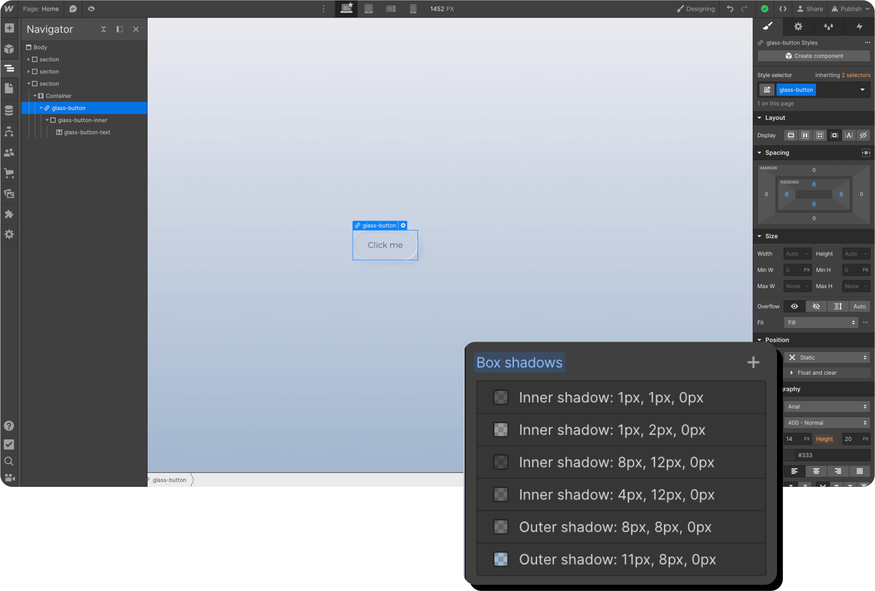 How to create a 3D glass element in Figma & Webflow using box shadows